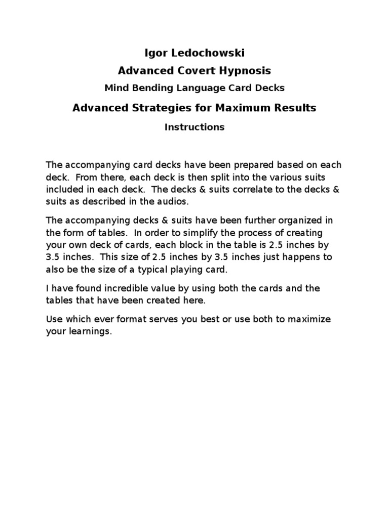Mind Bending Language Decks Instructions | PDF