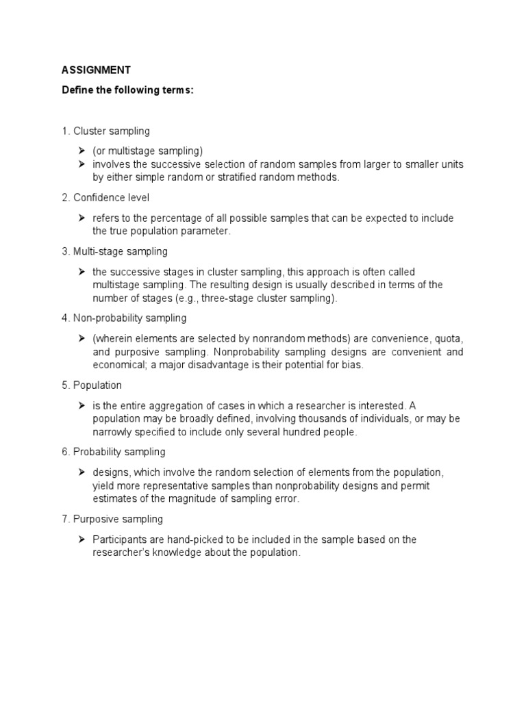 Assignment Define The Following Terms | PDF | Stratified Sampling ...