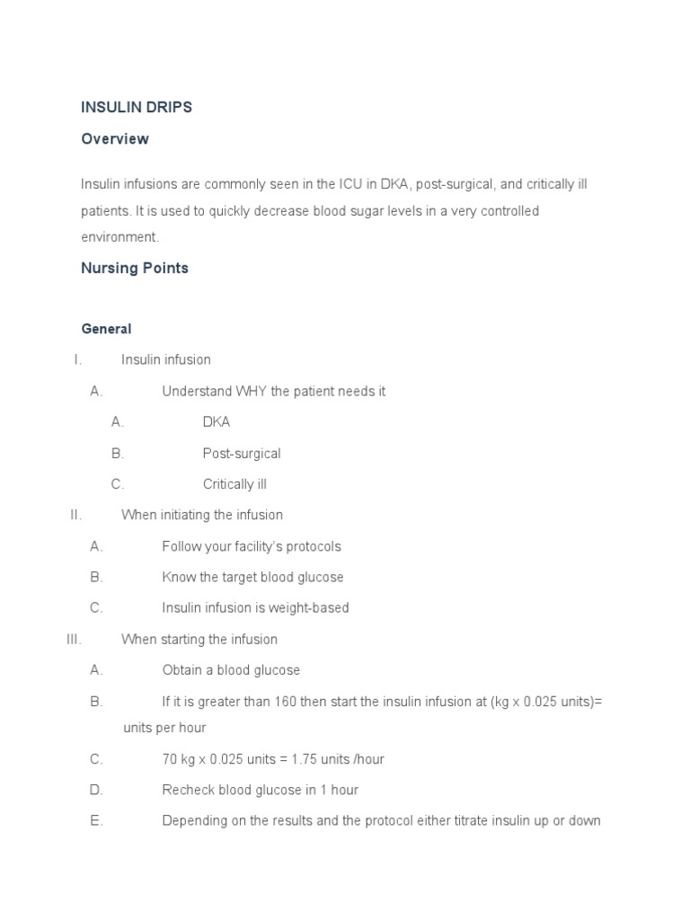 Insulin Drips: General | Download Free PDF | Insulin | Intravenous Therapy