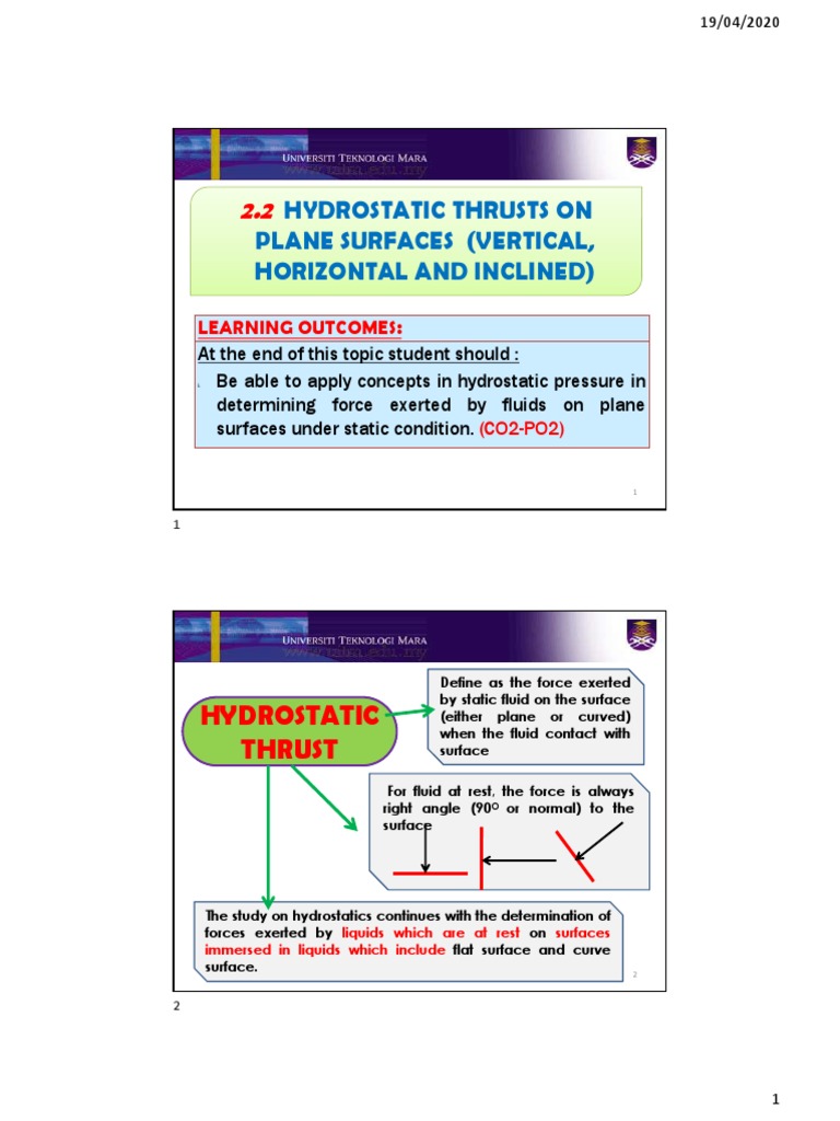 Chapter 2 - Part 2 - Slides 01 To 27 - Hydrostatic Thrust On Plane ...