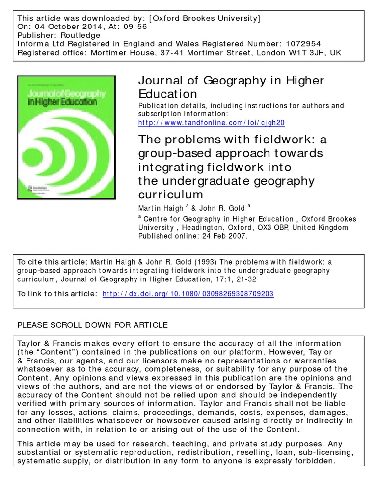Martin Haigh and John R. Gold 1993 The P | PDF | Field Research ...