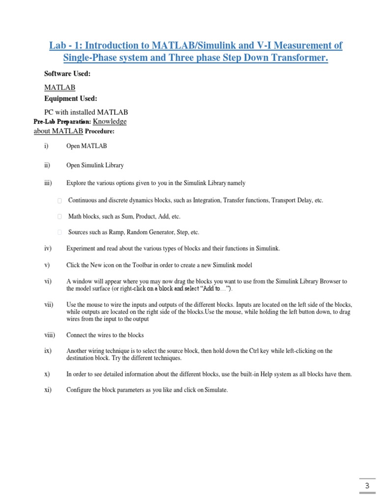 Lab - 1: Introduction To MATLAB/Simulink and V-I Measurement of Single-Phase System and Three ...
