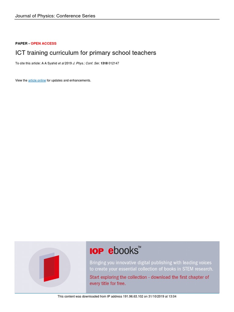 ICT Training Curriculum For Primary School Teacher | PDF | Educational ...