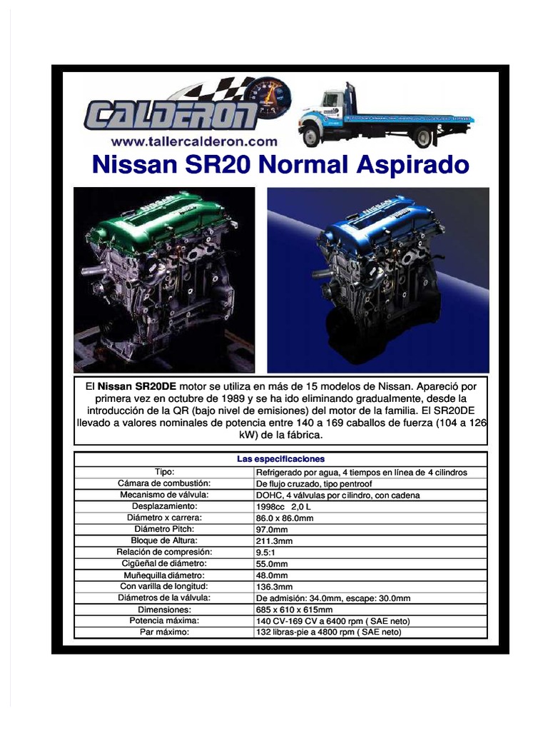 Especificaciones del Motor Nissan SR20DE | PDF | Vehículos | Coche