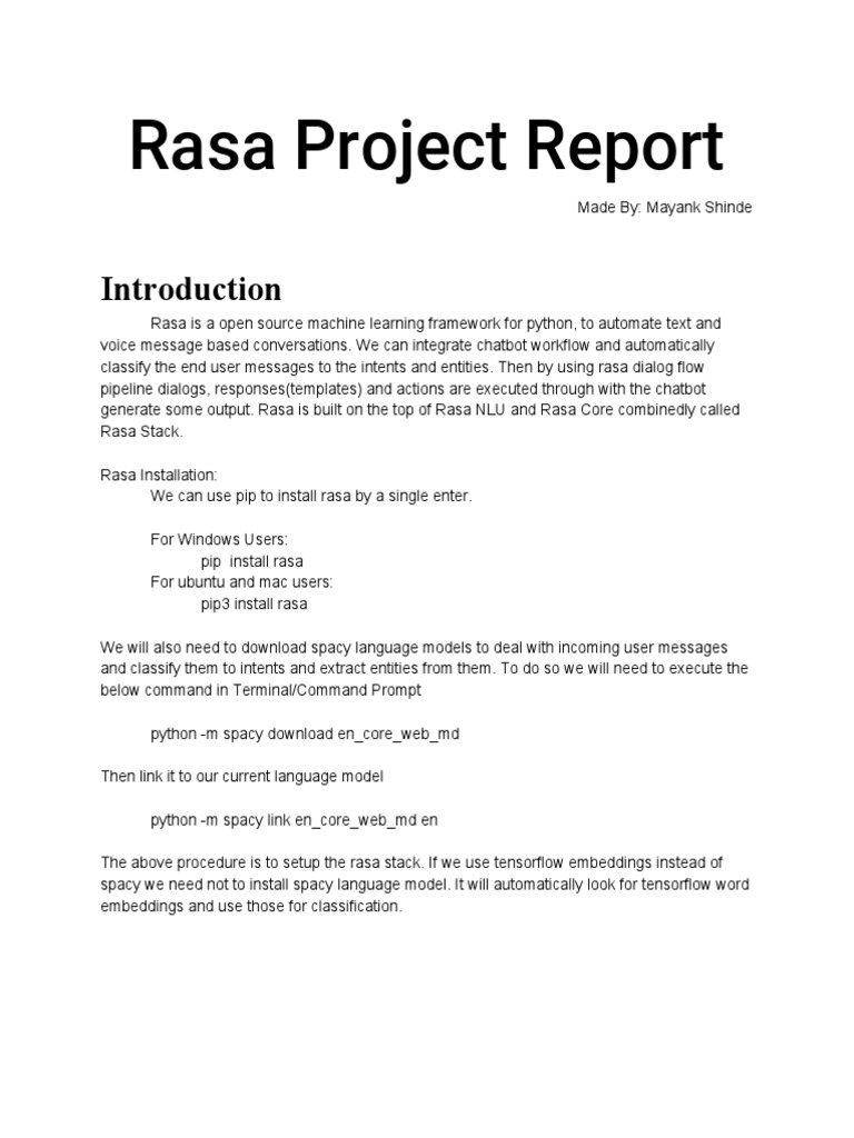 Rasa Project Report | PDF | Command Line Interface | Computing
