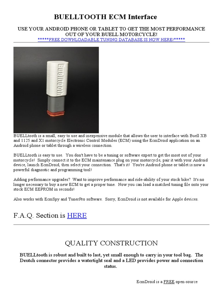 BUELLTOOTH ECM Interface | PDF | Android (Operating System) | Throttle