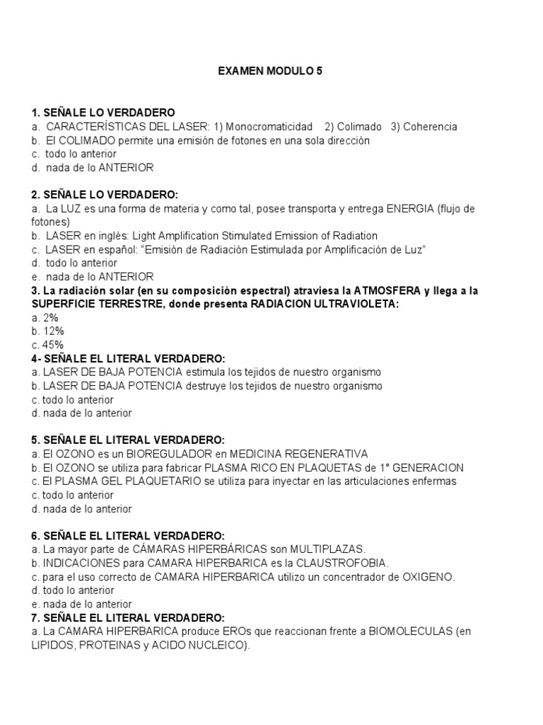 Examen Modulo 5 | PDF | Láser | Oxígeno