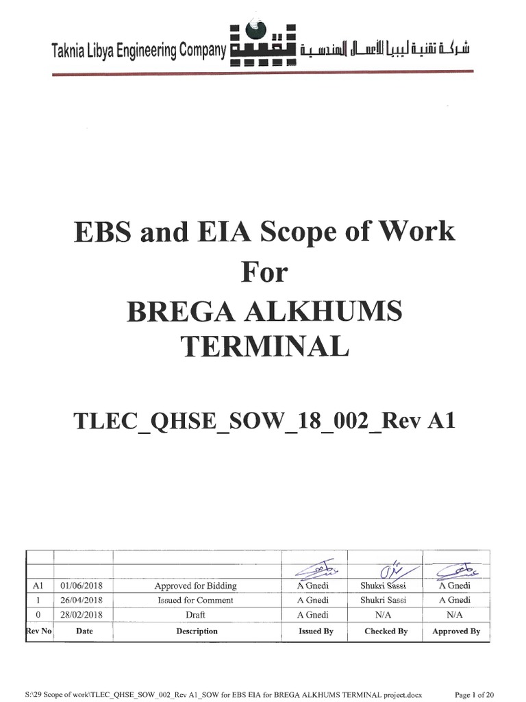 Revised TLEC's Scope of Work | PDF | Environmental Impact Assessment | Environmental Protection