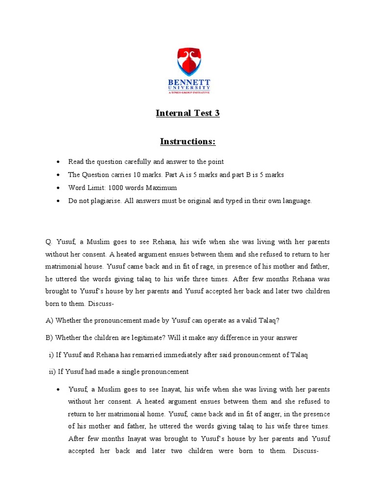 Internal Test 3 Instructions | PDF