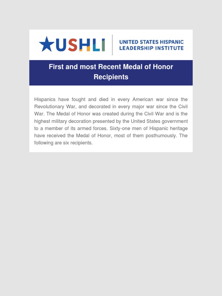 USHLI - Remembering Our Hispanic Medal of Honor Heroes | PDF | Politics ...
