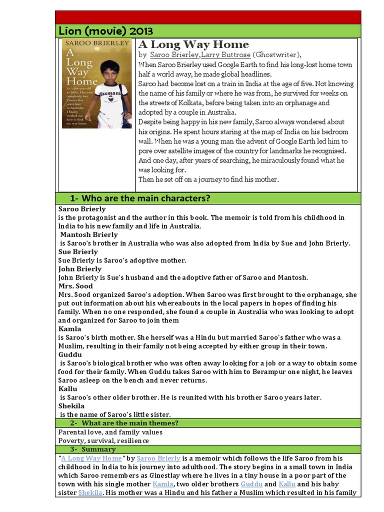 Lion (Movie) 2013: A Long Way Home | Download Free PDF | Parent And ...
