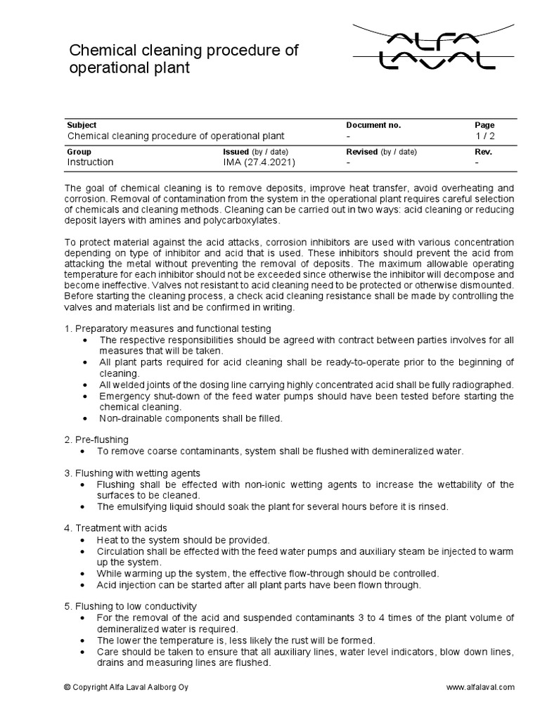 Chemical Cleaning Procedure | PDF | Corrosion | Chemical Process ...