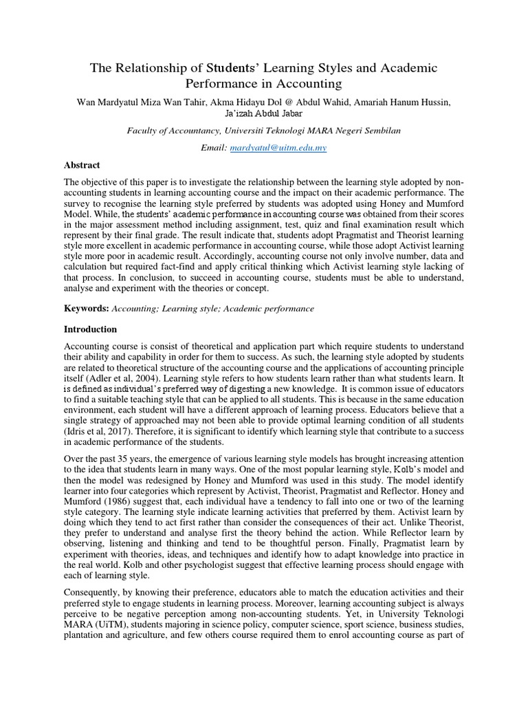 Learning Styles Impact on Accounting Success | PDF | Learning Styles ...