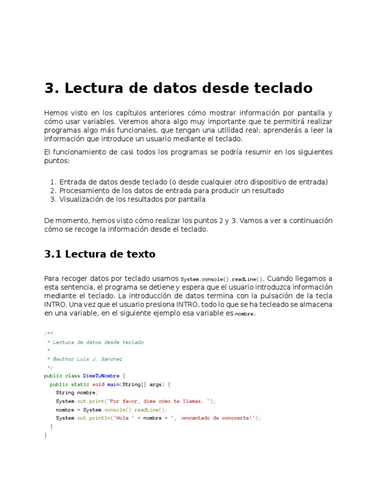 01 - Lectura de Datos Desde El Teclado y Ejercicios | PDF | Java ...