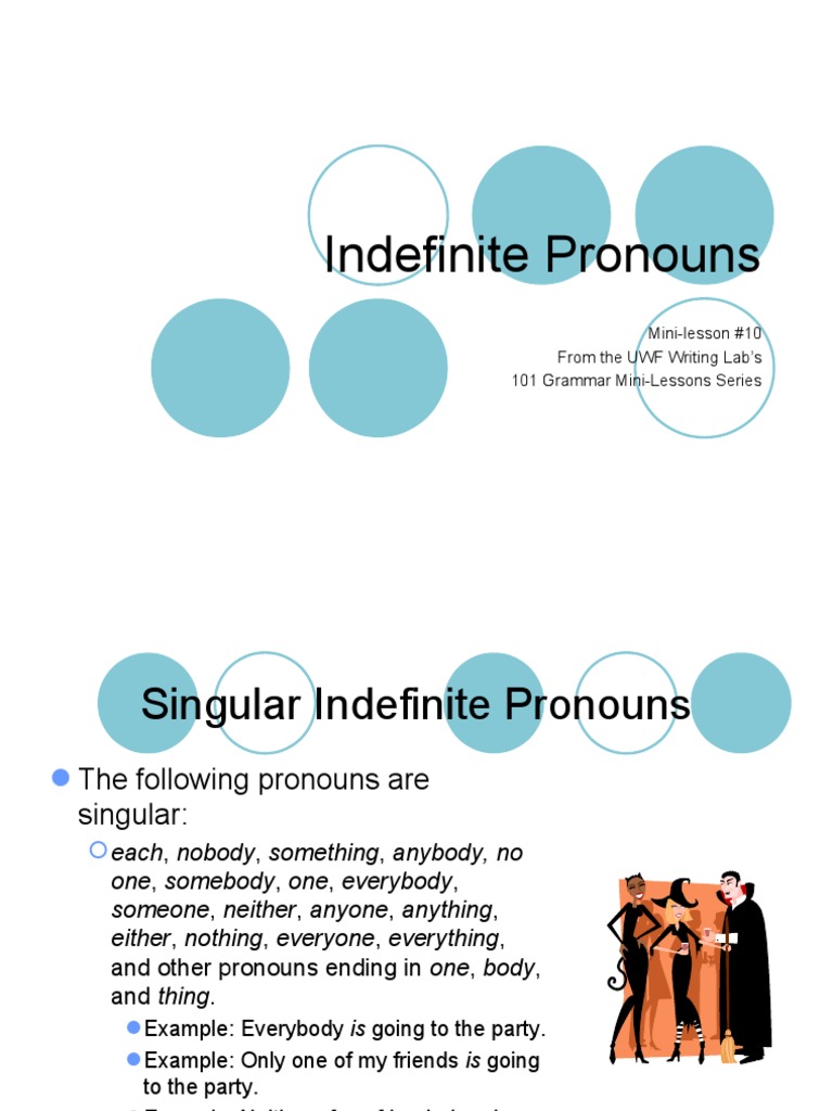Indefinite Pronouns: Mini-Lesson #10 From The UWF Writing Lab's 101 ...