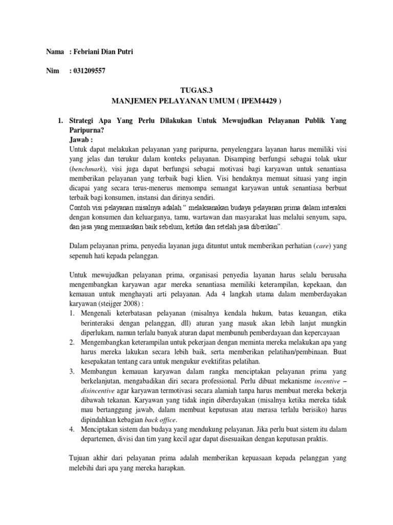 Tugas 3 Manajemen Pelayanan Umum | PDF