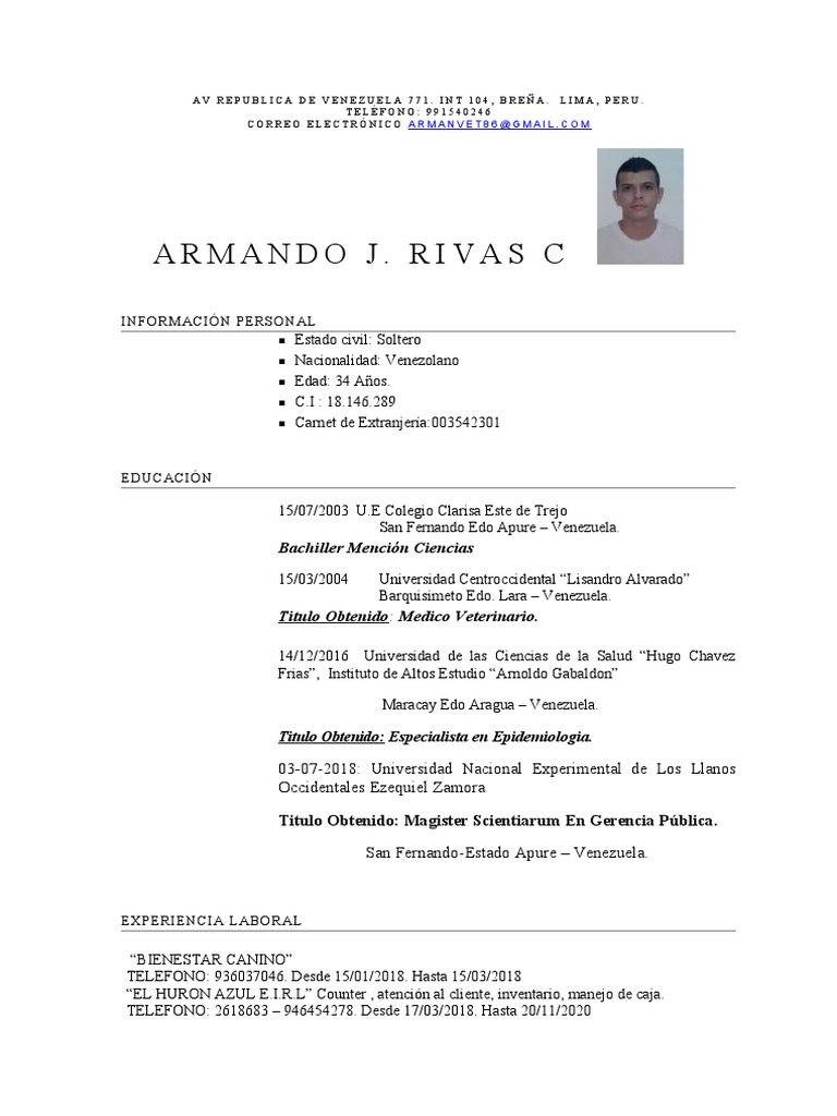 Curriculo Armando Rivas | PDF