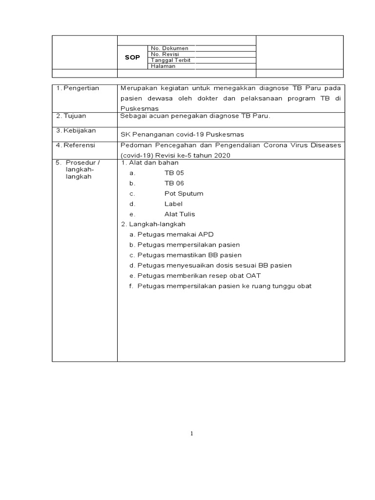 Sop Pelayanan TB Paru | PDF