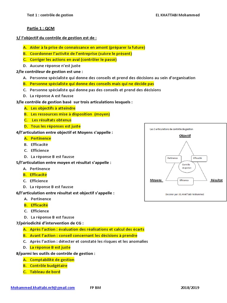 QCM Contrôle de Gestion - Test 1 | PDF | Business | Science