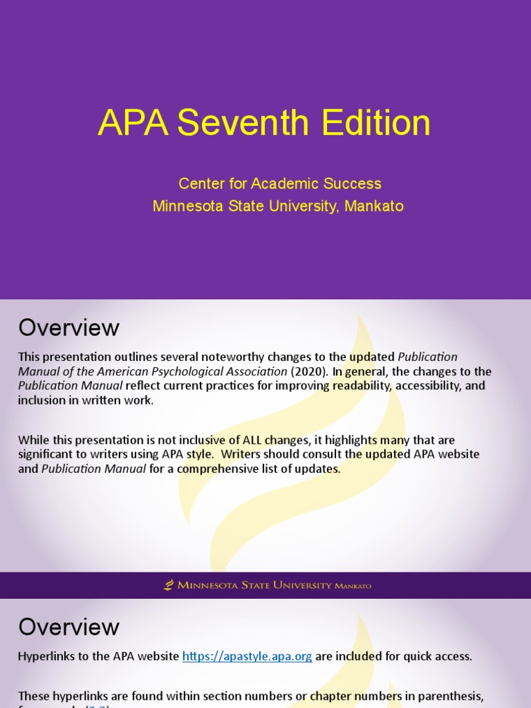 APA Seventh Edition: Center For Academic Success Minnesota State ...