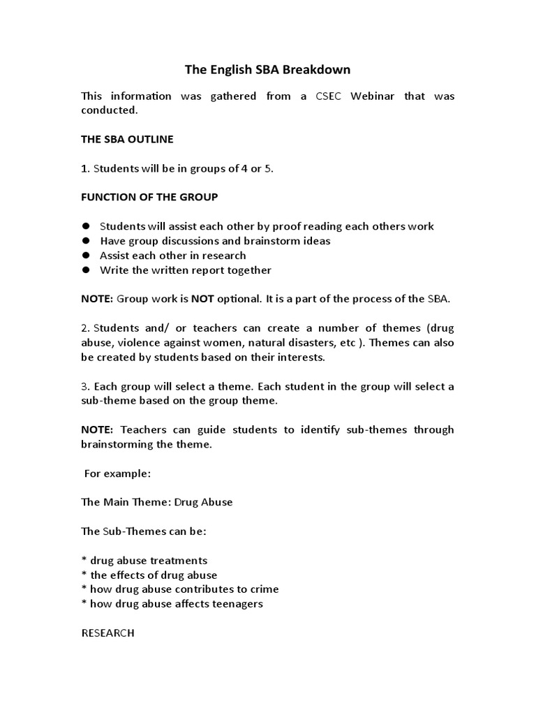 English SBA Breakdown | PDF | Human Nature | Cognition