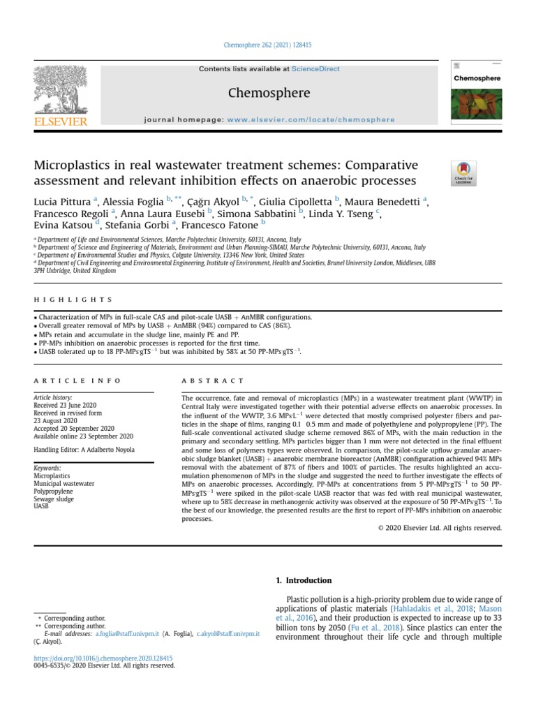 Chemosphere: Sciencedirect | PDF | Sewage Treatment | Anaerobic Digestion