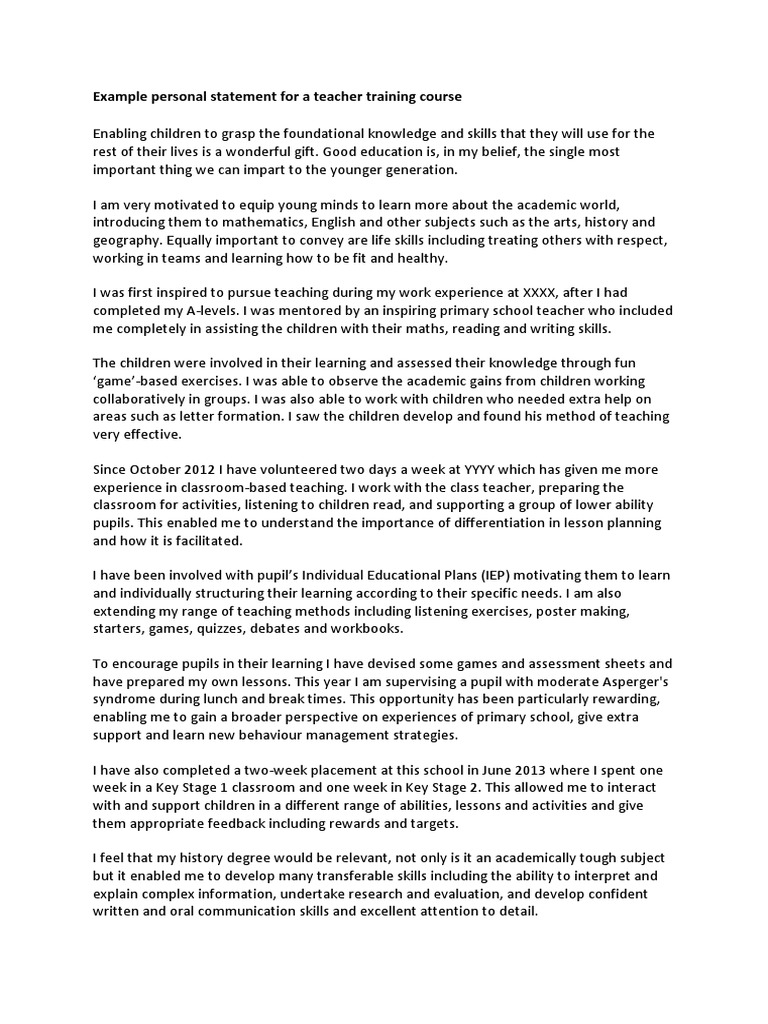 Education Example Personal Statement | PDF | Teaching Method | Teachers