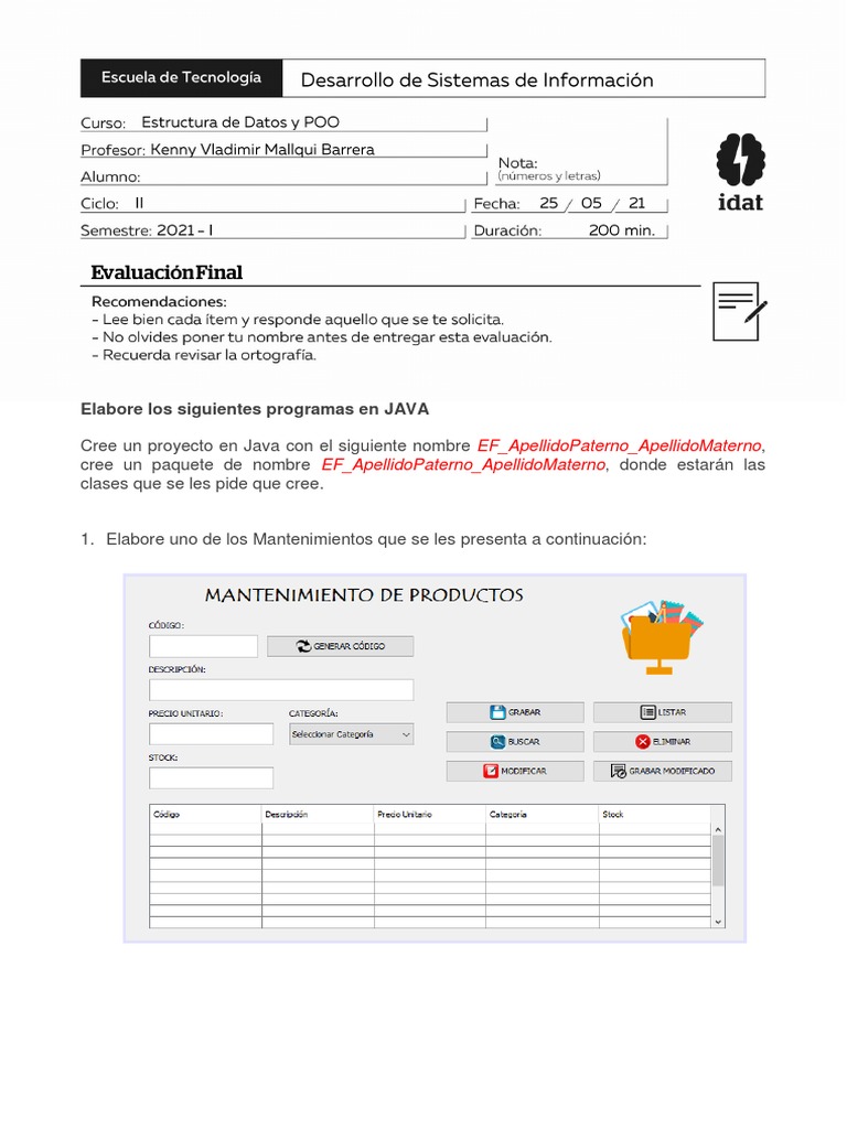 Mantenimiento de Productos en Java | PDF | Informática