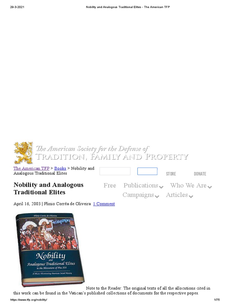 Nobility and Analogous Traditional Elites - The American TFP | PDF ...
