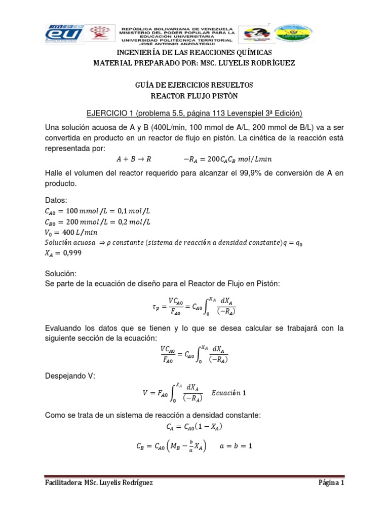 Guía de Ejercicios Resueltos de Reactores | PDF | Reactor Quimico | Integral