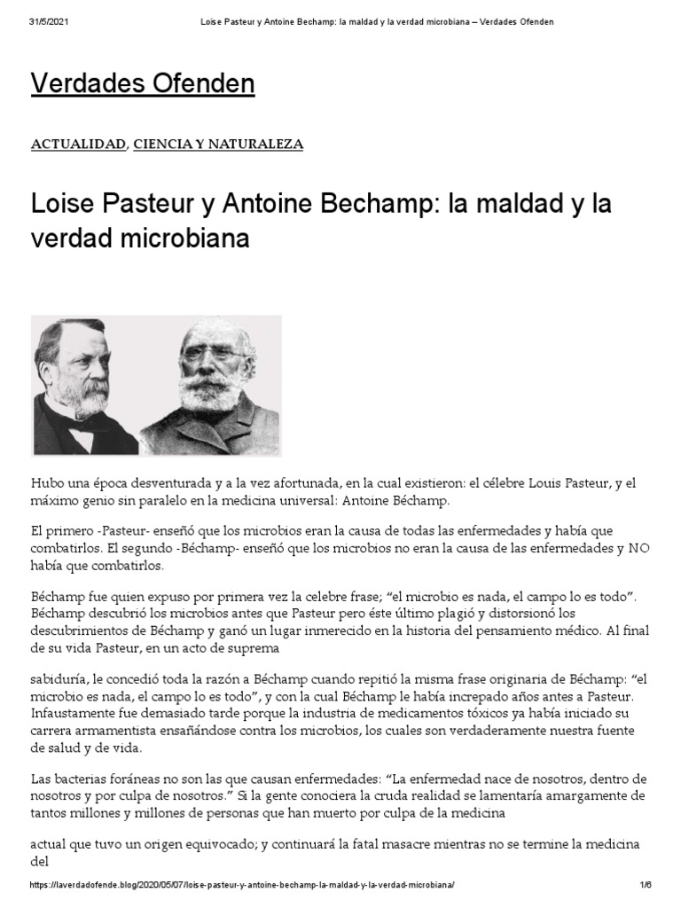 Loise Pasteur y Antoine Bechamp - La Maldad y La Verdad Microbiana ...