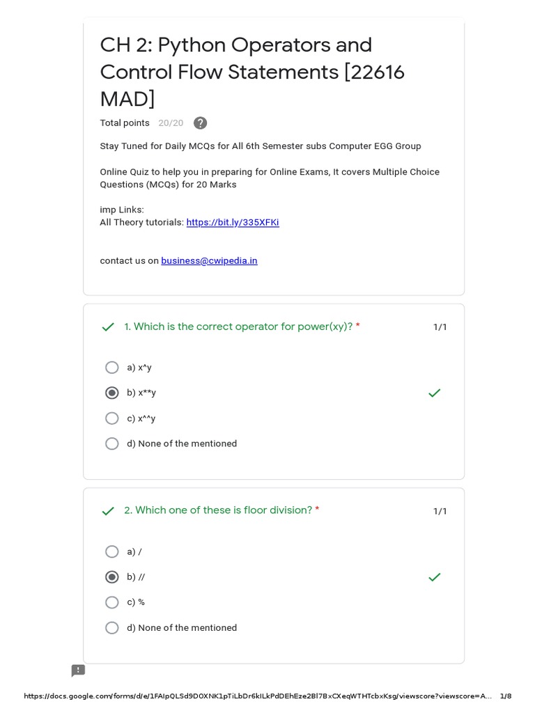 CH 2: Python Operators and Control Flow Statements (22616 Mad) | PDF ...