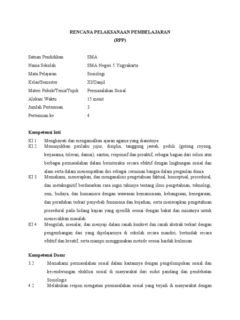 RPP SOSIOLOGI Untuk Microteaching | PDF