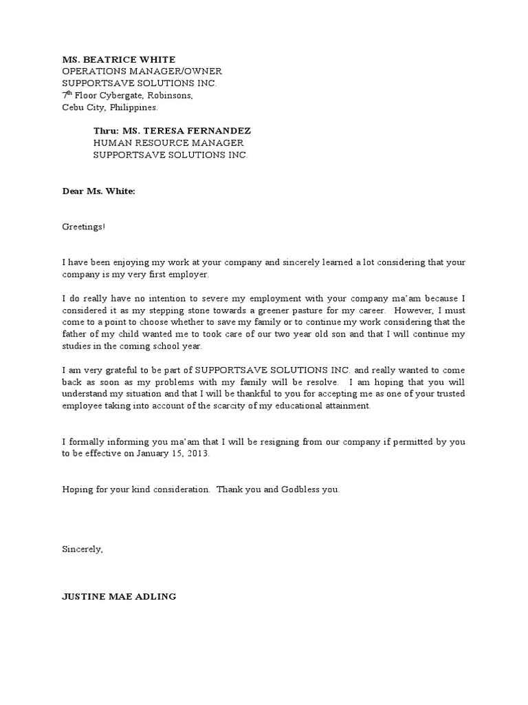 Justine Resignation Letter | PDF