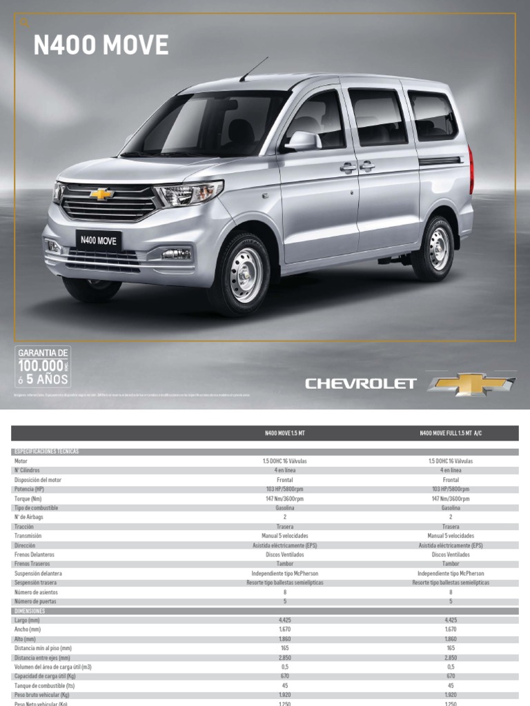 Chevrolet n400 Move Ficha Tecnica 2 | PDF | Vehículos con tracción ...