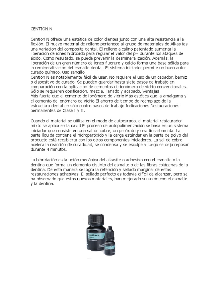 Cention N: Material Dental Innovador | PDF | Ph | Química