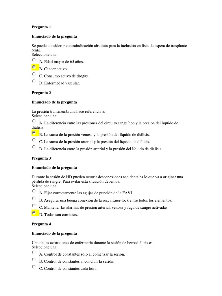 Cuestionario de Preguntas Modulo 2 Segunda Parteresuelt | PDF | Hemodiálisis | Diálisis