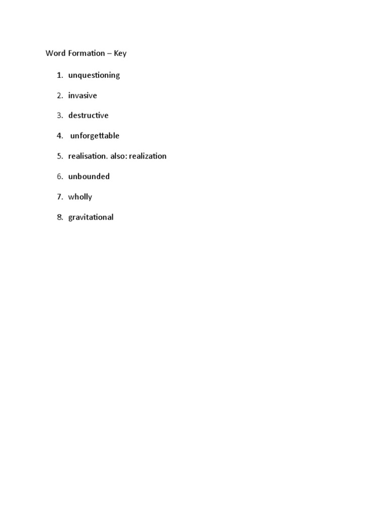 Word Formation Key | PDF