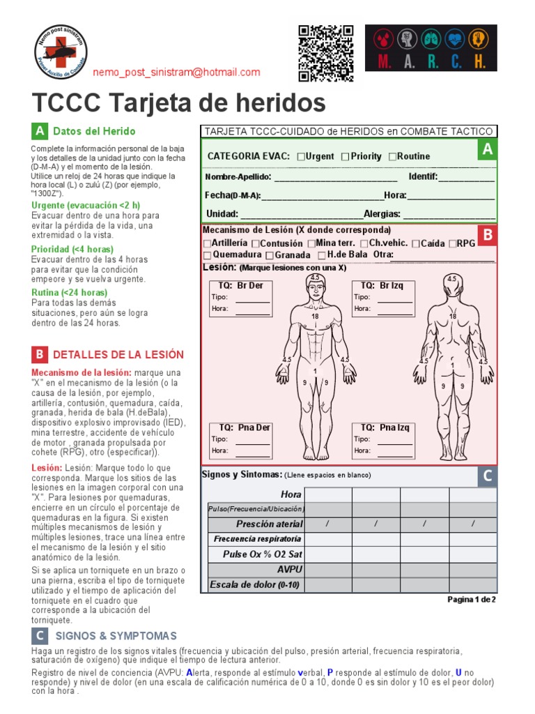 Tarjeta TCCC para Cuidado de Heridos | PDF | Medicamentos con receta ...