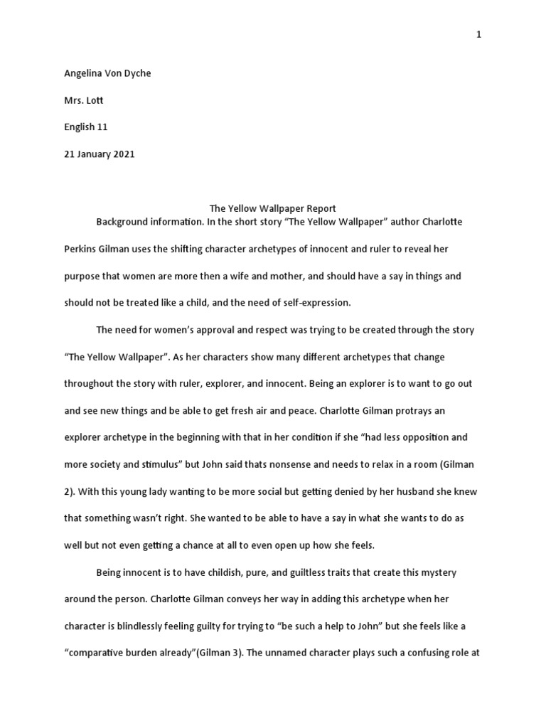 The Yellow Wallpaper Essay 1 | Download Free PDF | The Yellow Wallpaper ...