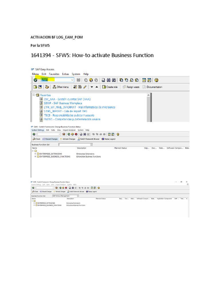 SFW5: How-To Activate Business Function: Activacion BF Log - Eam - Pom ...