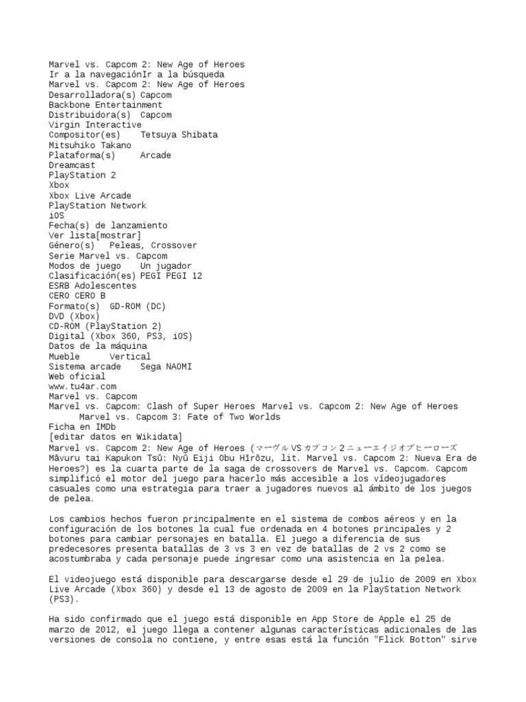 Marvel vs. Capcom 2. New Age of Heroes | PDF | Capcom | Ocio