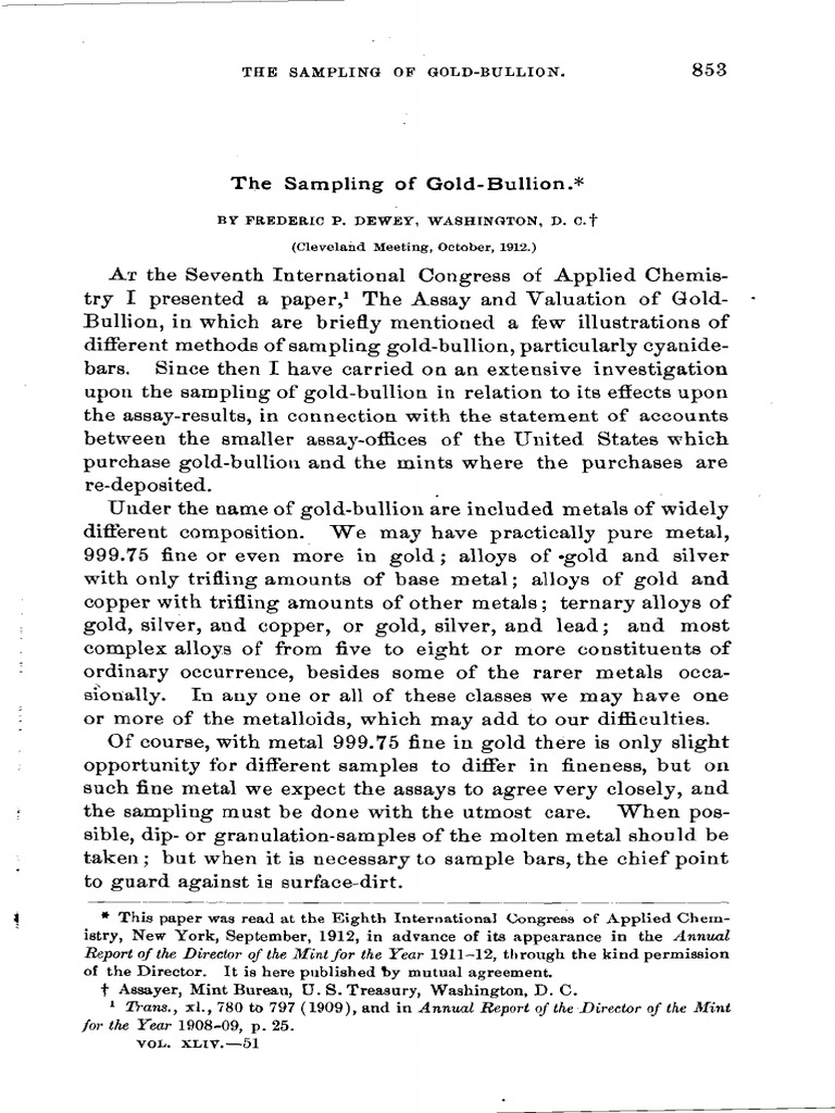 Sampling of Gold Bullion | PDF | Metallurgical Assay | Fineness