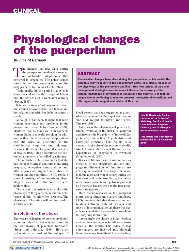 Physiological Changes of The Puerperium | PDF | Postpartum Period | Midwife
