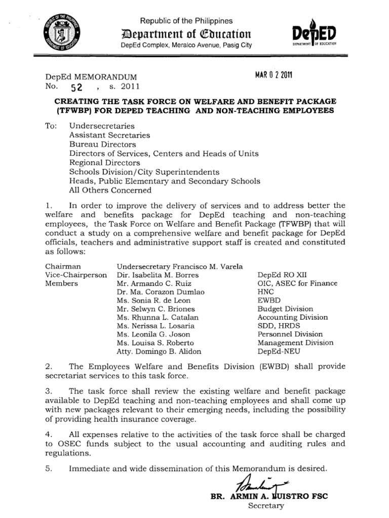 DepEd Memo No. 52, S. 2011 | PDF