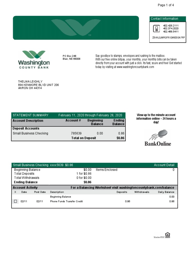 Small Business Checking Statement Summary | PDF | Financial Services ...