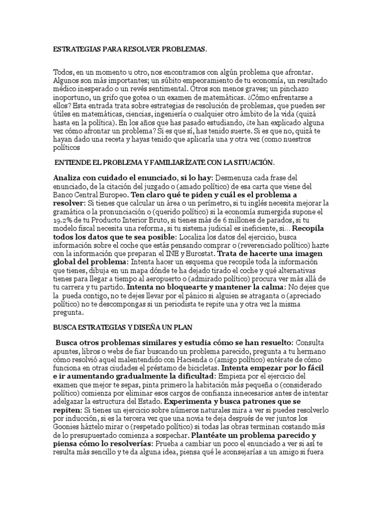 Estrategias para Resolver Problemas | PDF | Enseñanza de matemática ...