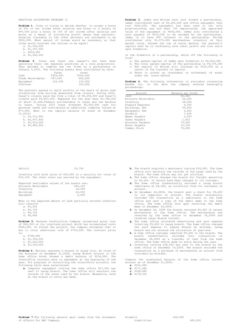 Practical Accounting Problems II | PDF | Book Value | Financial Economics