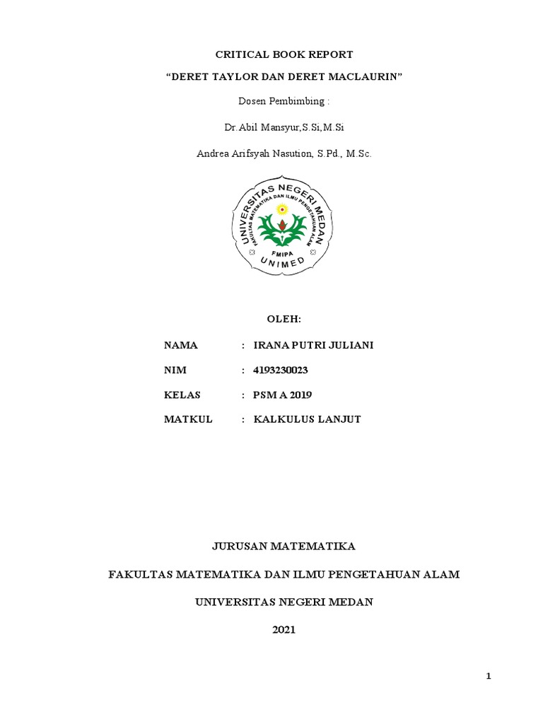 CBR - Kalkulus Lanjut - Irana Putri Juliani - 4193230023 - PSM A 2019 | PDF | Metode & Bahan Ajar