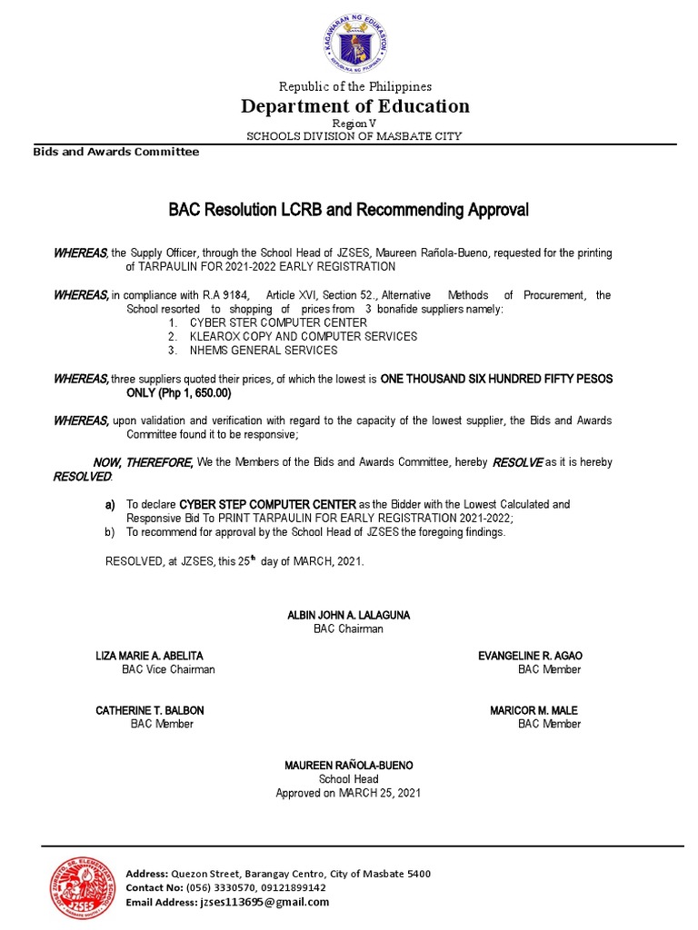 BAC Resolution for Tarpaulin Printing | PDF | Business